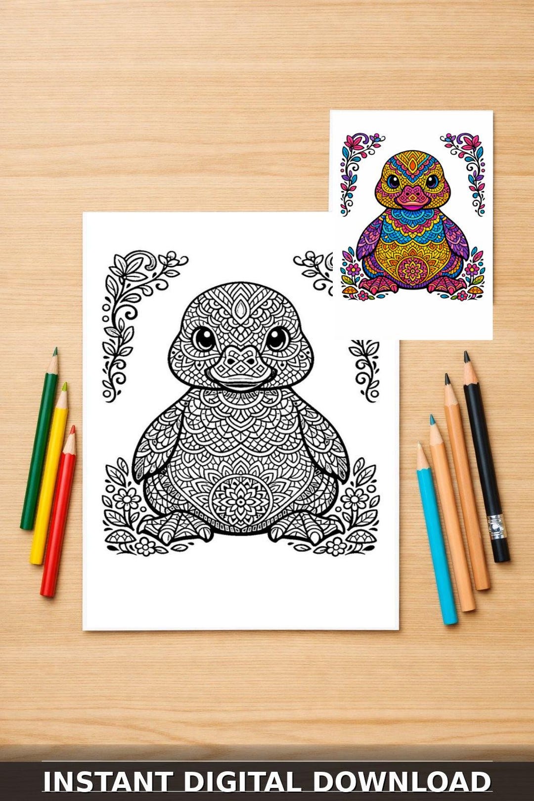 Ornamental Duck Coloring Page, Zentangle Mandala Duck for Kids and ...