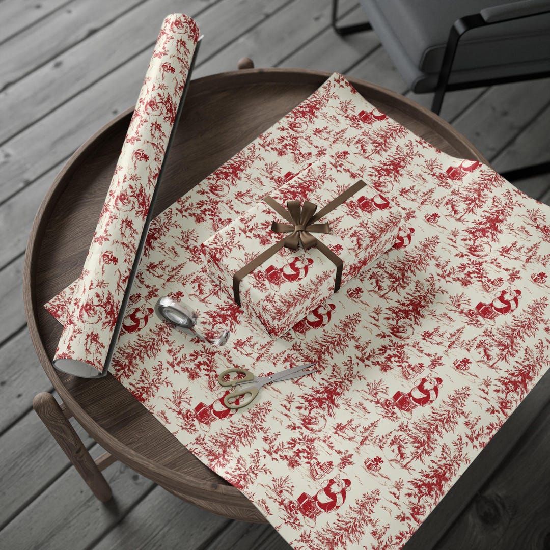Red Vintage Santa Toile Pattern, Vintage Christmas Toile Chinoiserie ...