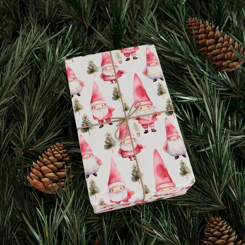Pink Gnome Christmas Wrapping Paper, Cute Holiday Gift Wrap Roll for ...