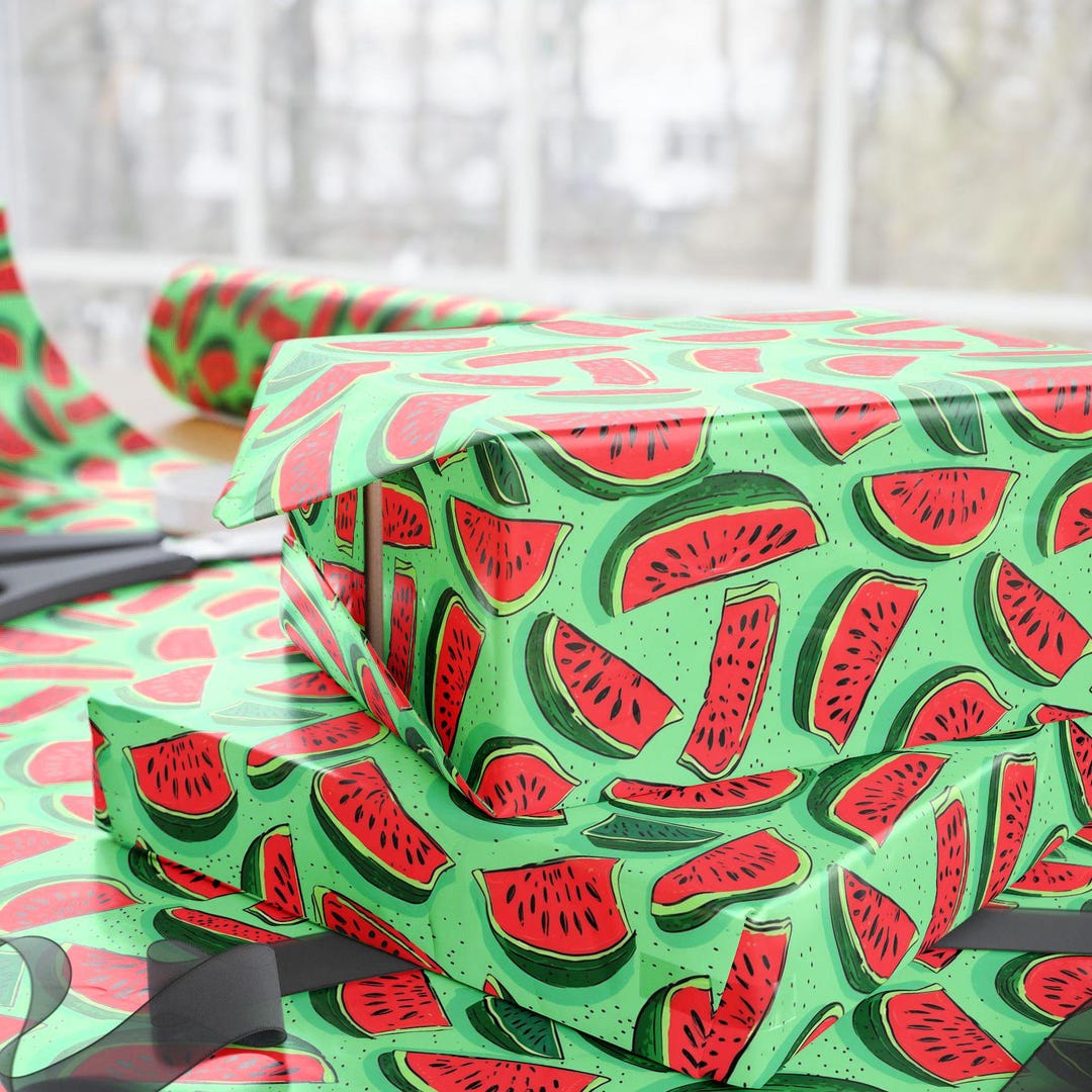 Watermelon Wrapping Paper, Fun Summer Fruit Gift Wrap, Cute Green and ...