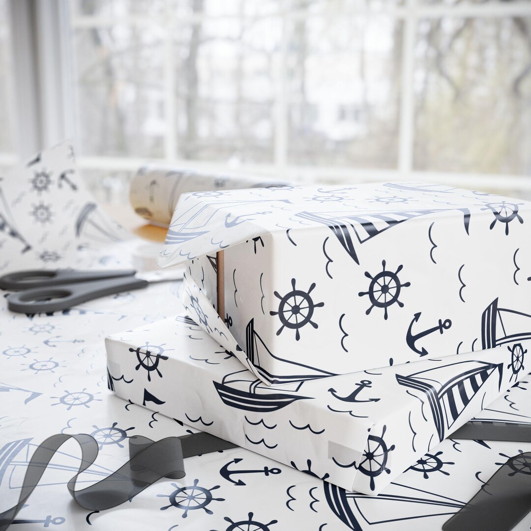 Nautical Wrapping Paper With Boats and Anchors, Gift for Dad or Grandpa ...
