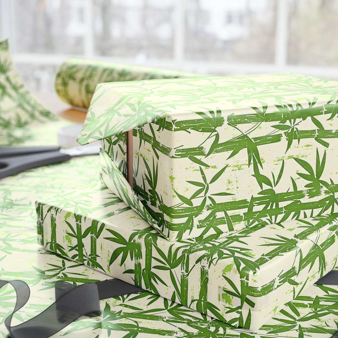 Vintage Bamboo Wrapping Paper, Green Botanical Gift Wrap, Rustic Nature ...