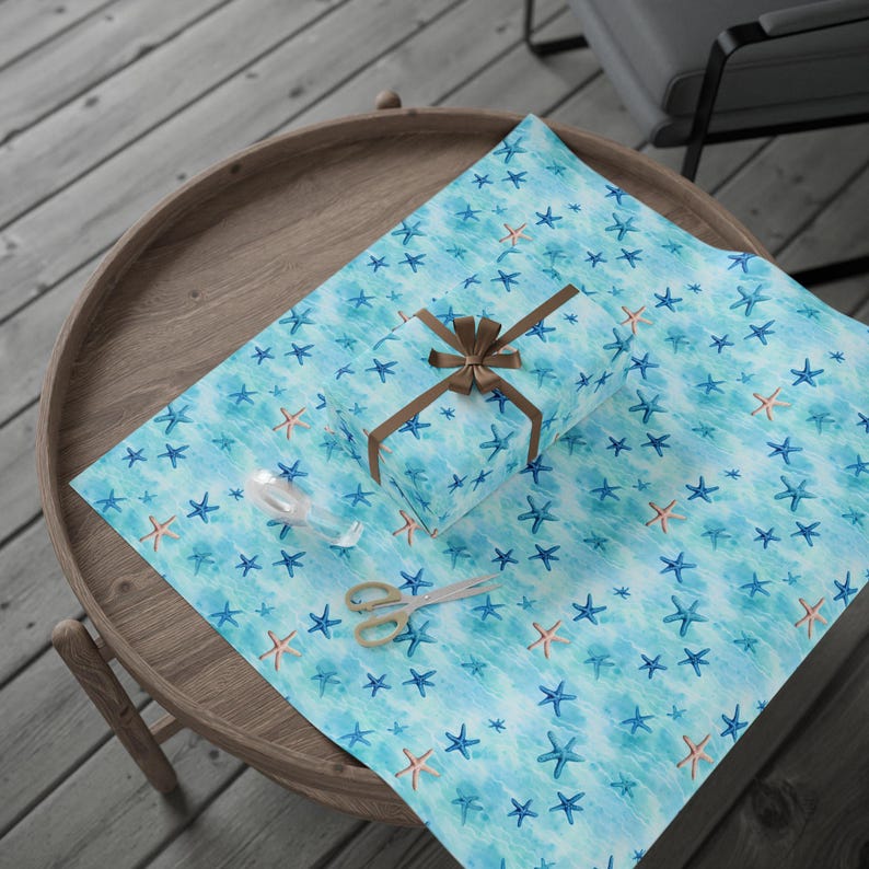 Beach Starfish Wrapping Paper, Ocean-themed Gift Wrap Coastal Birthday ...