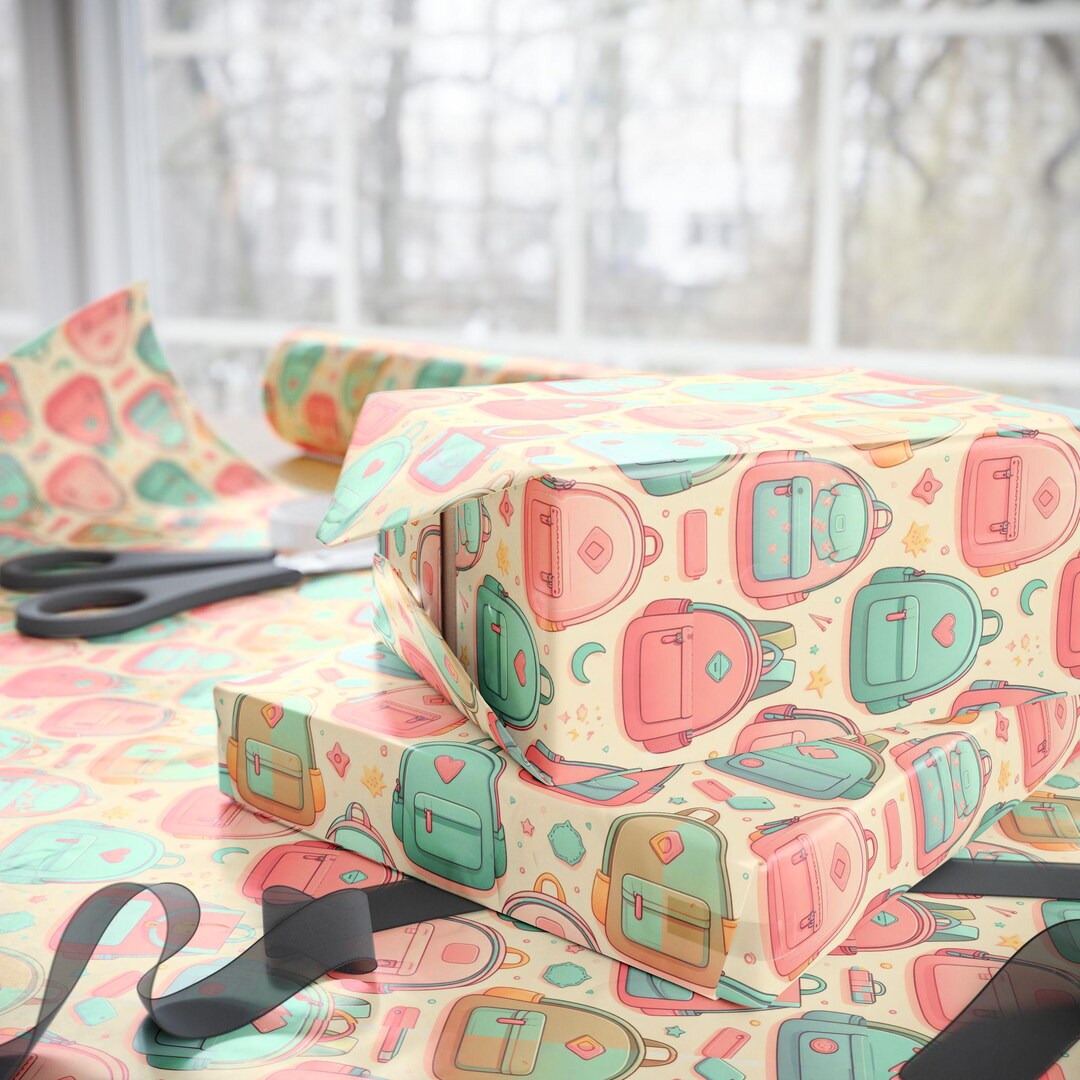 Back to School Wrapping Paper, Cute Backpack Gift Wrap, Kids Birthday ...