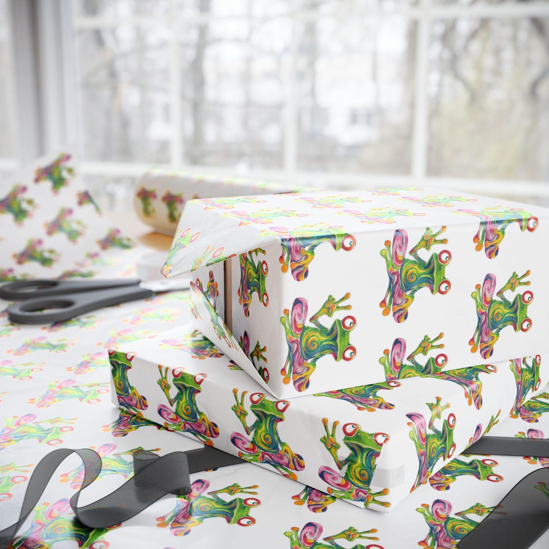 Colorful Frog Wrapping Paper, Cute Yoga Frog Gift Wrap, Zen Meditation ...