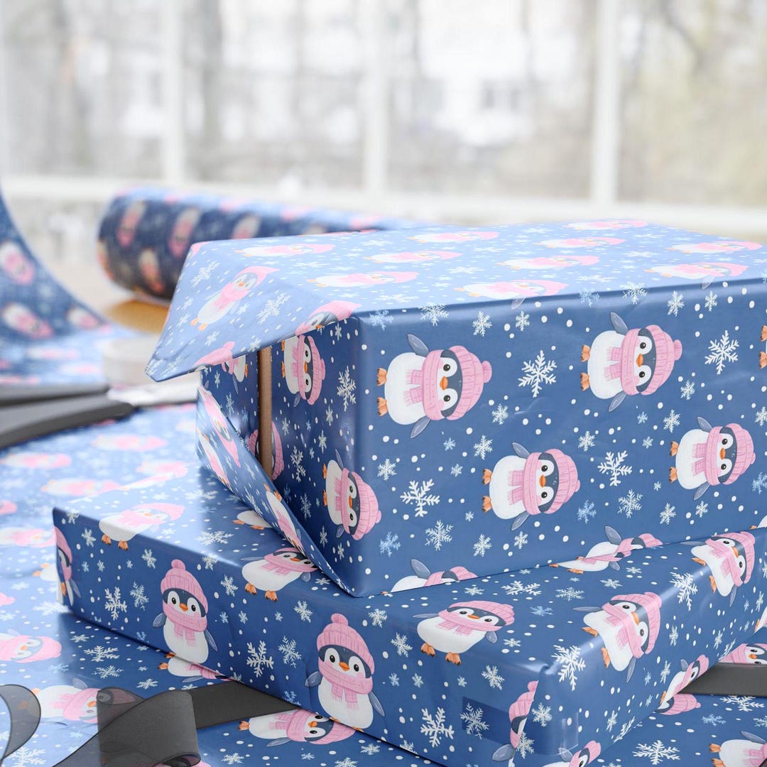 Penguin Wrapping Paper, Cute Winter Gift Wrap, Christmas Gift for Kids ...