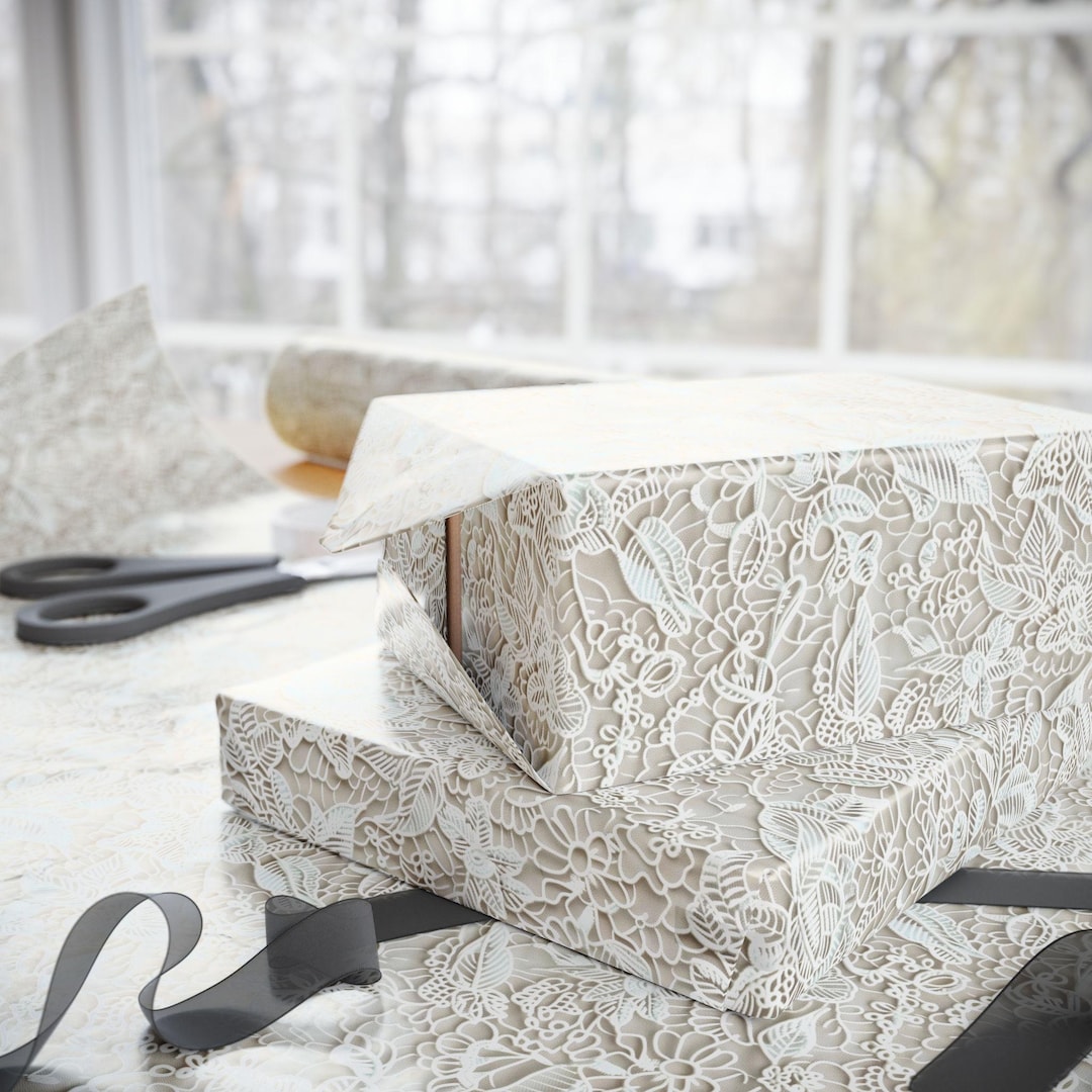 Floral Lace Wedding Wrapping Paper: Elegant Gift Wrap, Matte or Glossy ...
