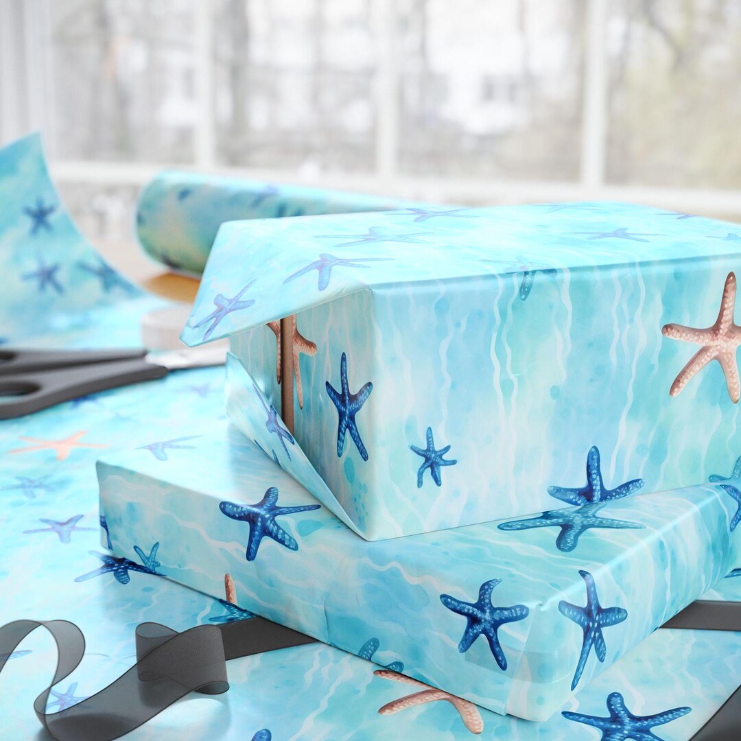 Beach Starfish Wrapping Paper, Ocean-themed Gift Wrap Coastal Birthday ...