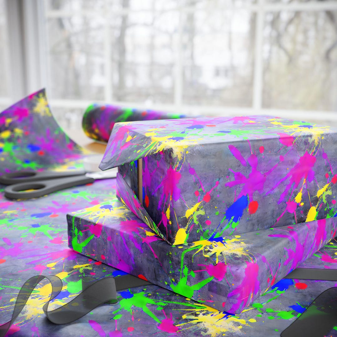 Neon Graffiti Splatter Gift Wrap, Colorful Spray Paint Wrapping Paper ...