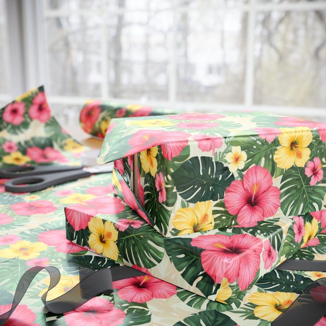 Tropical Hibiscus Wrapping Paper: Hawaiian Luau Gift Wrap - Etsy