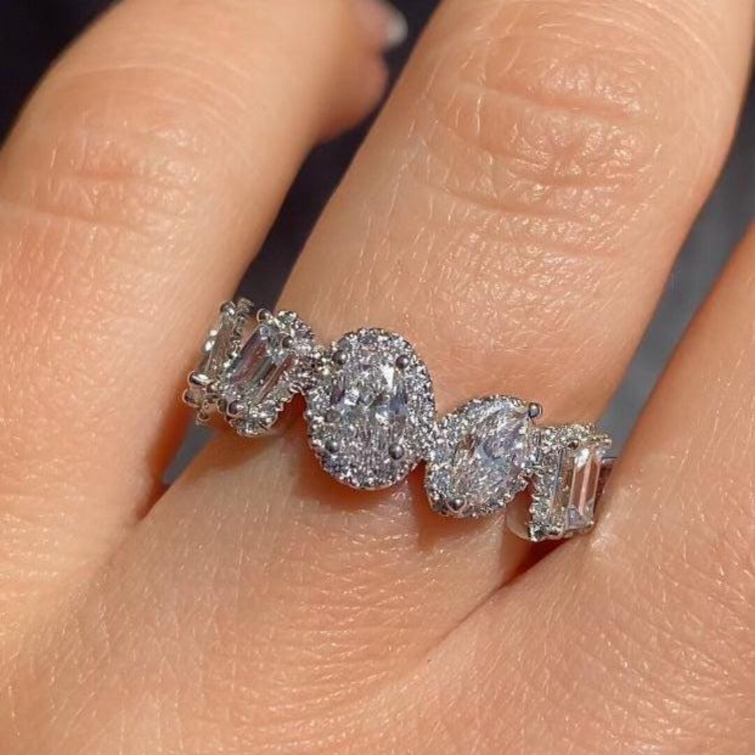 Solid Gold Fancy Cut Diamond Ring • Halo Engagement Band • Pear, Oval ...
