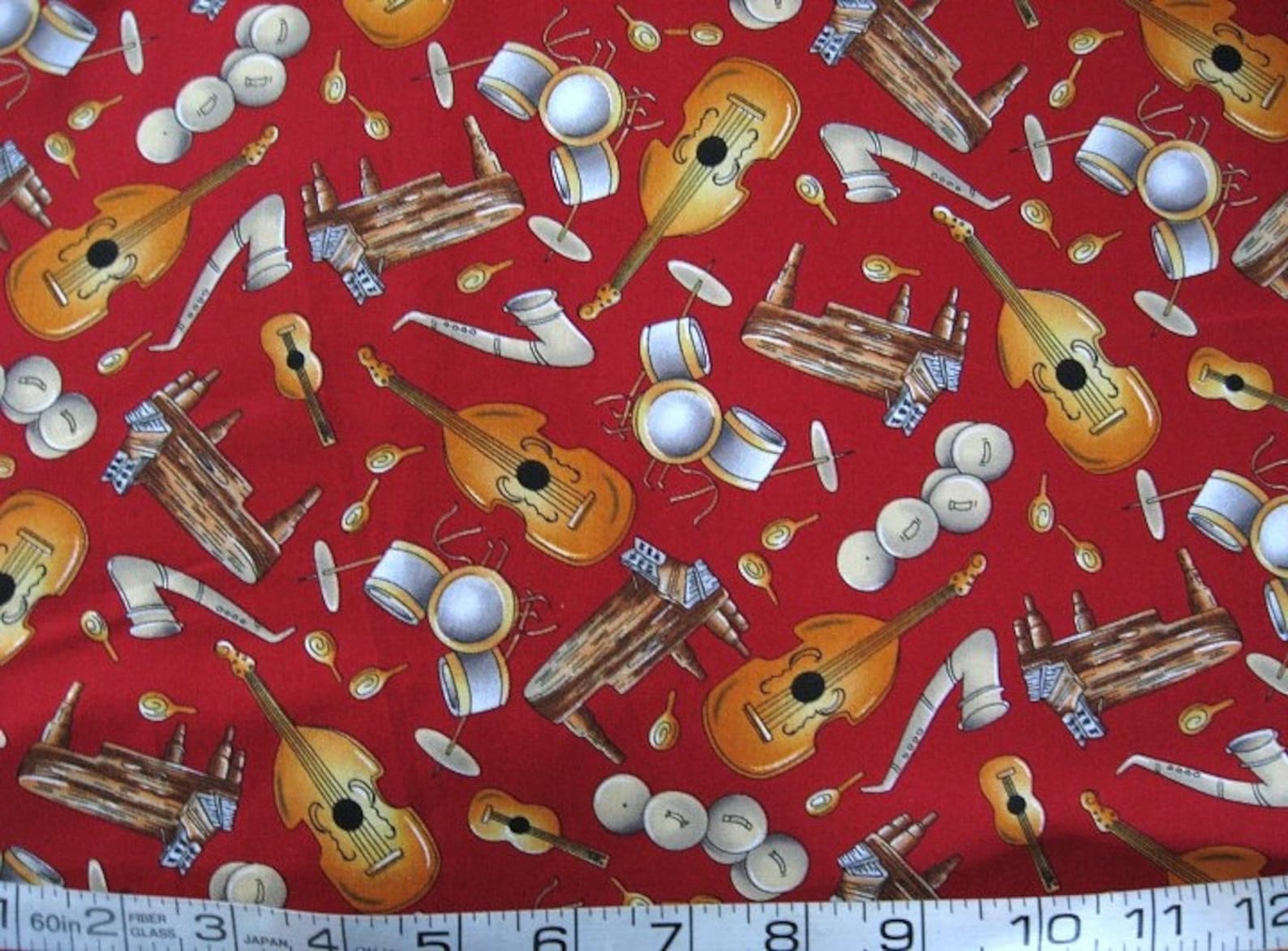 Music - Piano/sax/bass/drums Red Quilt Fabric by the Half Yard - Etsy