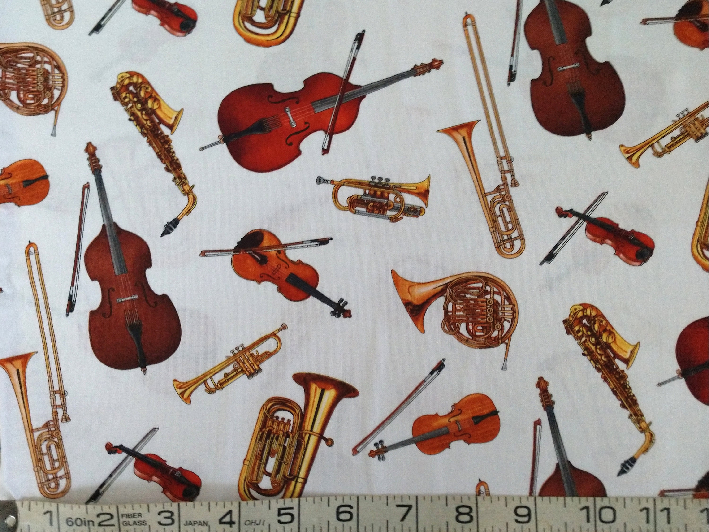 Music - Musical Instruments Tossed on White Cotton Quilt Fabric - Etsy