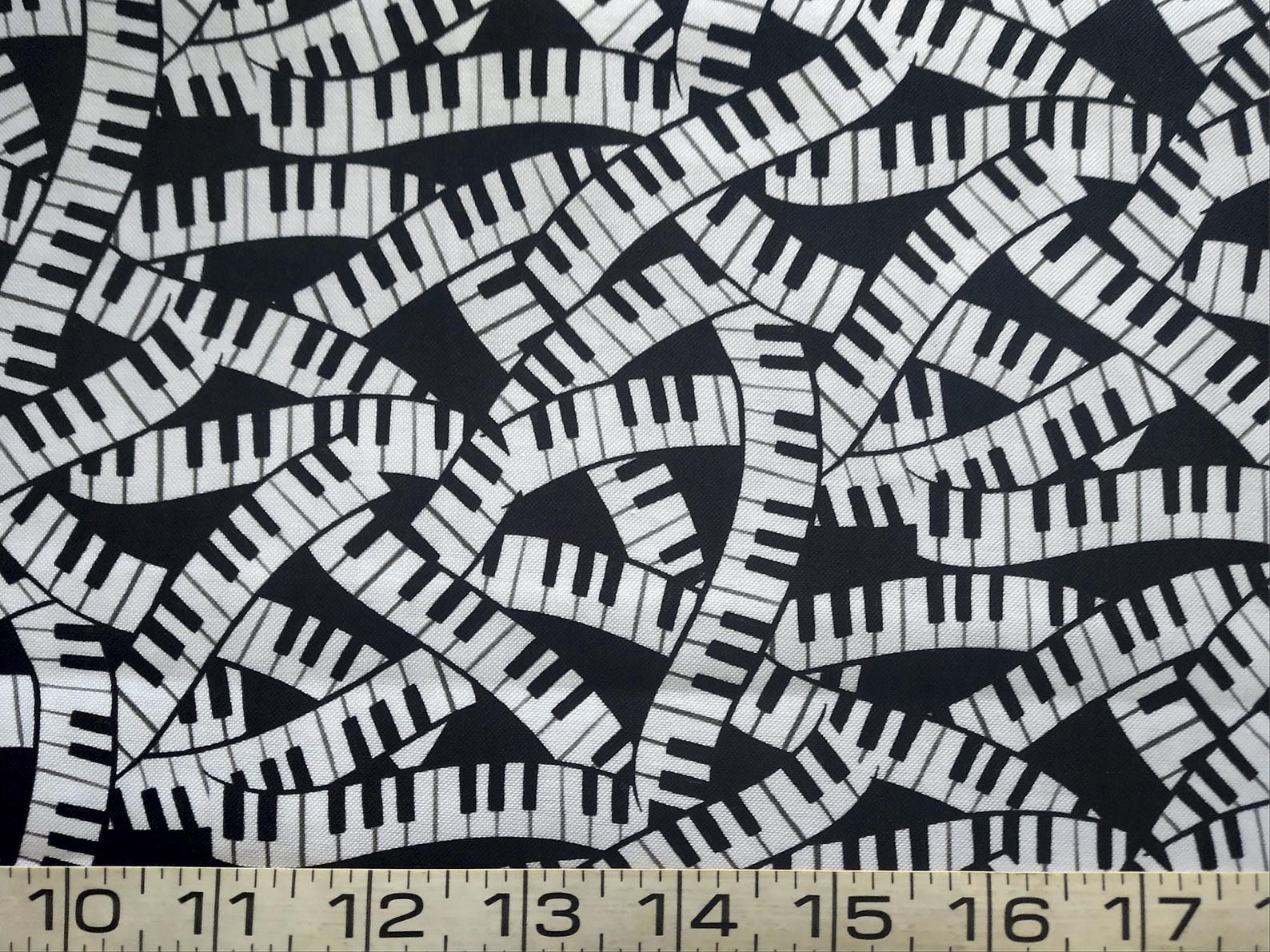Music-black and White Piano Keyboards Swirled on Black Quilt Fabric by ...