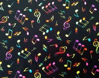 Color Tossed Music Notes on Black 100% Cotton Fabric FQ Fat - Etsy