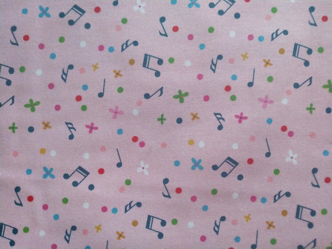 Music-colorful Music Notes Tossed on Pink Quilt Fabric by the Half Yard ...