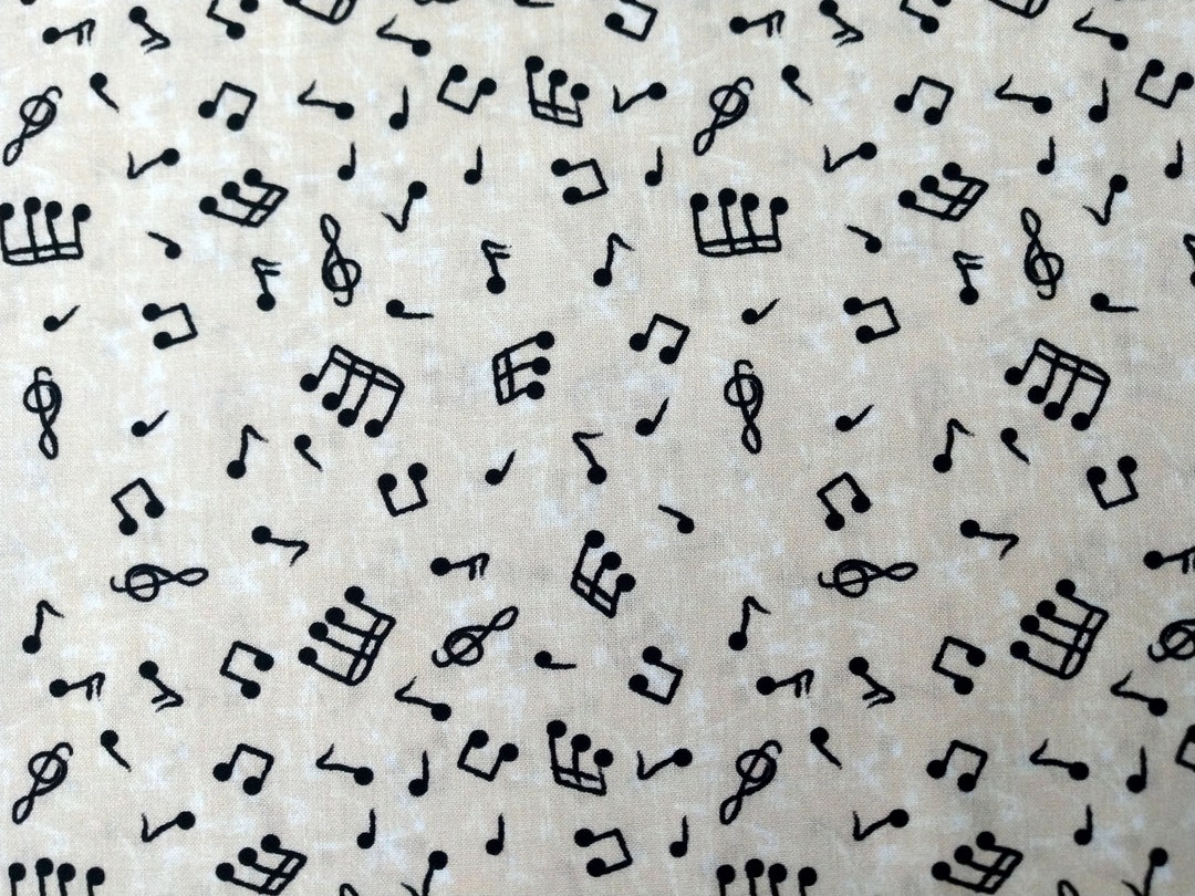 Music - Black Tossed Notes on Beige Cotton Quilt Fabric - Etsy