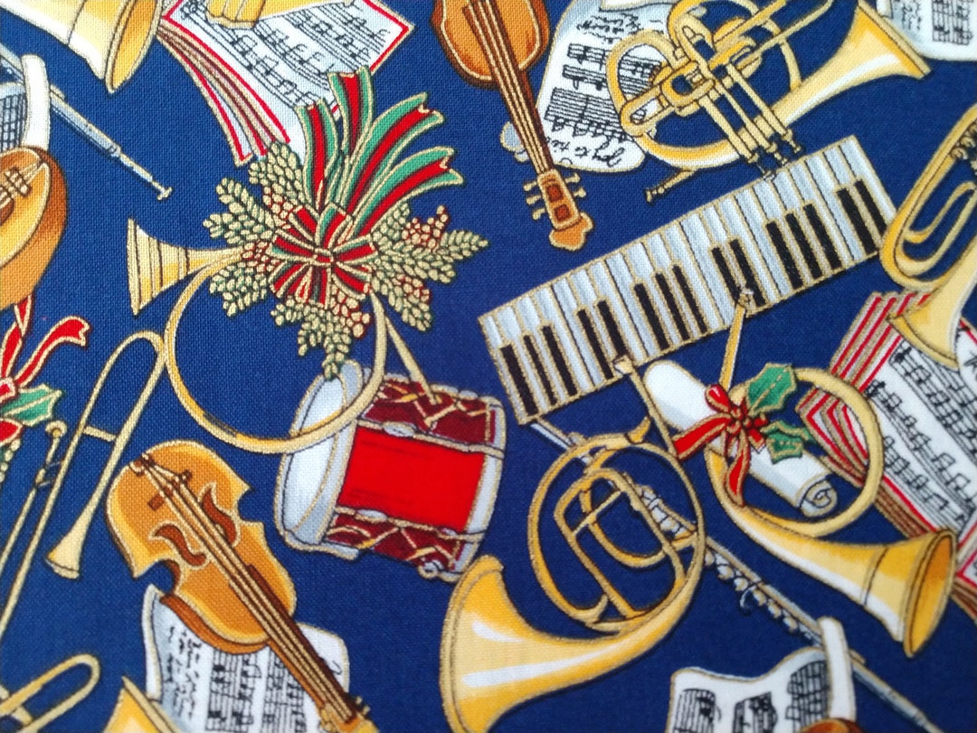 Music Instruments Christmas Blue Quilt Fabric by the Half Yard - Etsy