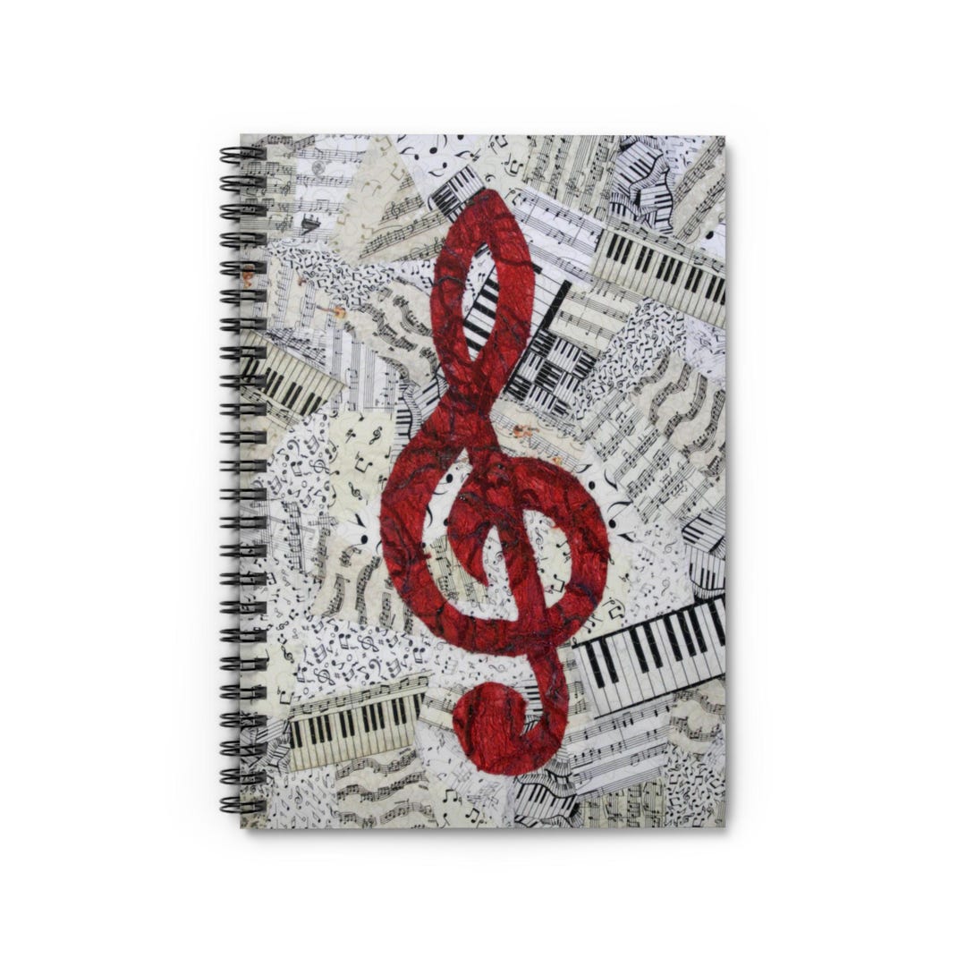 Red Treble Clef Spiral Bound Notebook Journal Ruled Lined Musician Gift ...