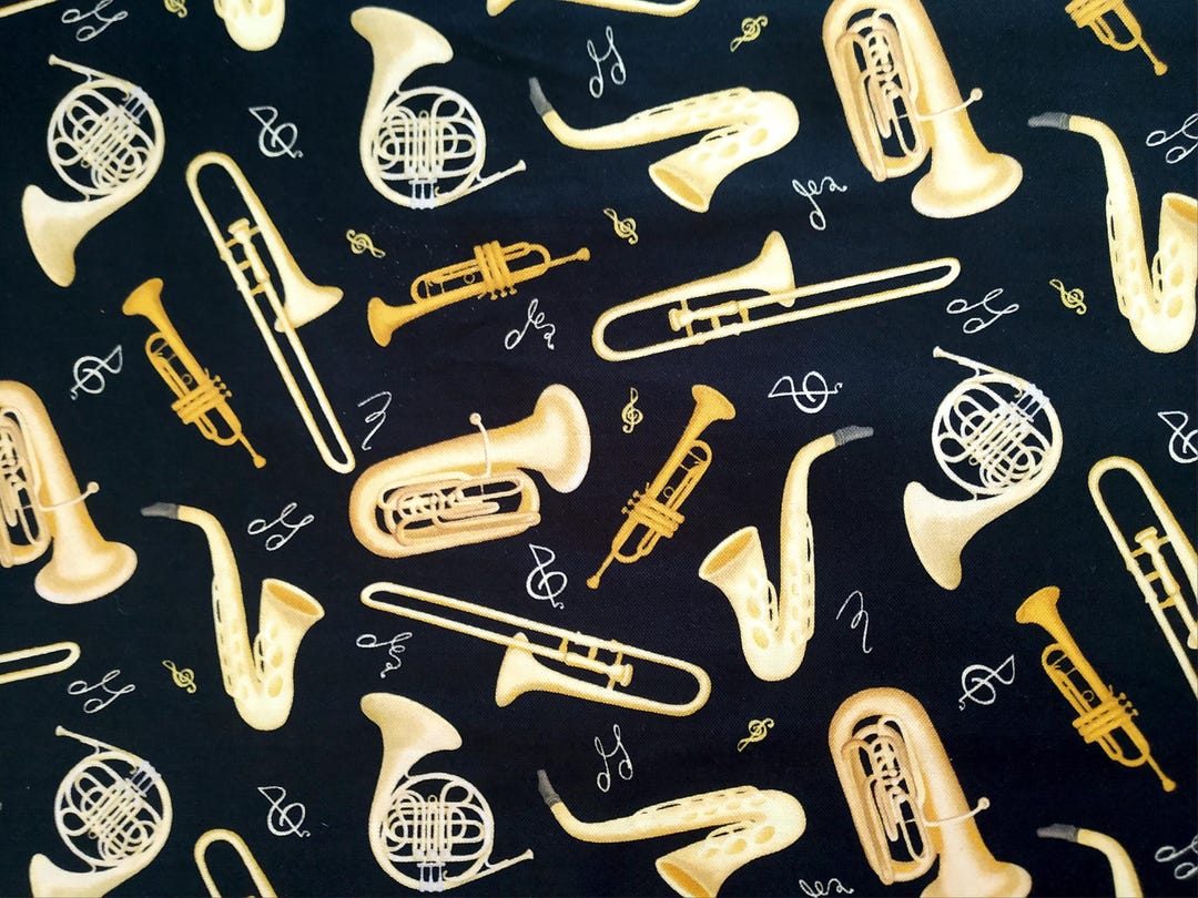Music-musical Instruments, Horns, Trumpet, Sax, Trombone Tossed on a ...