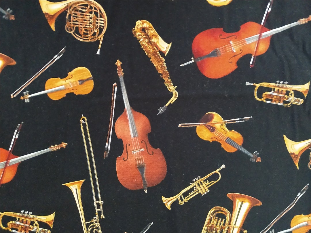 Music - Musical Instruments Tossed on Black Cotton Quilt Fabric - Etsy