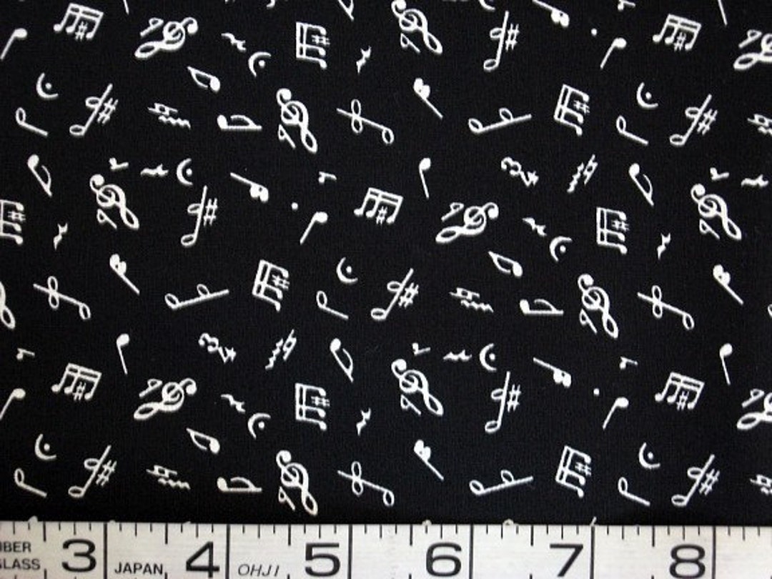 Music Tossed Notes and Symbols on Black Quilt Fabric by the Half Yard ...