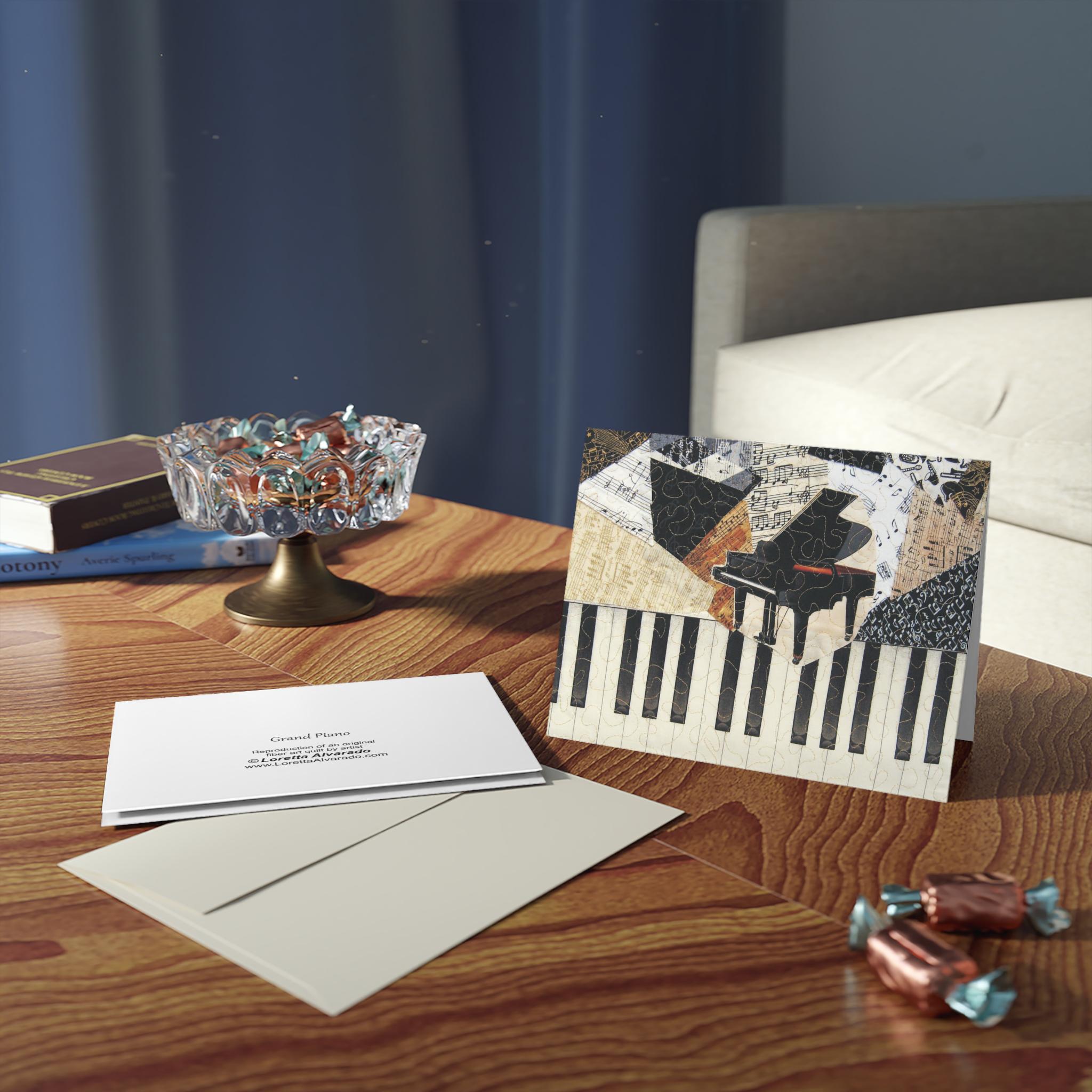 Black Grand Piano With Keyboard Design Greeting Cards, Music Theme, Set ...