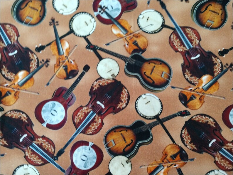 Music - Guitar/violin/fiddle/banjo/bass Quilt Fabric by the Half Yard ...