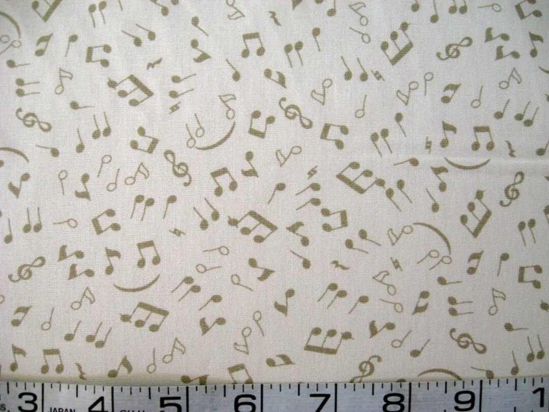 Music - Tan Tossed Notes on Cream Cotton Quilt Fabric by the Half Yard ...