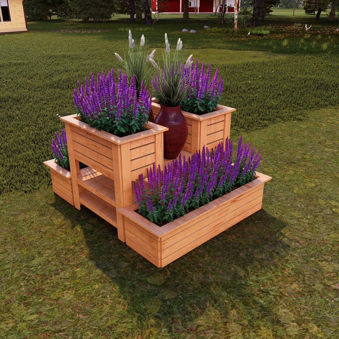 Big Garden Planter Plans, DIY Blueprint for Large Wooden Flower Boxes ...