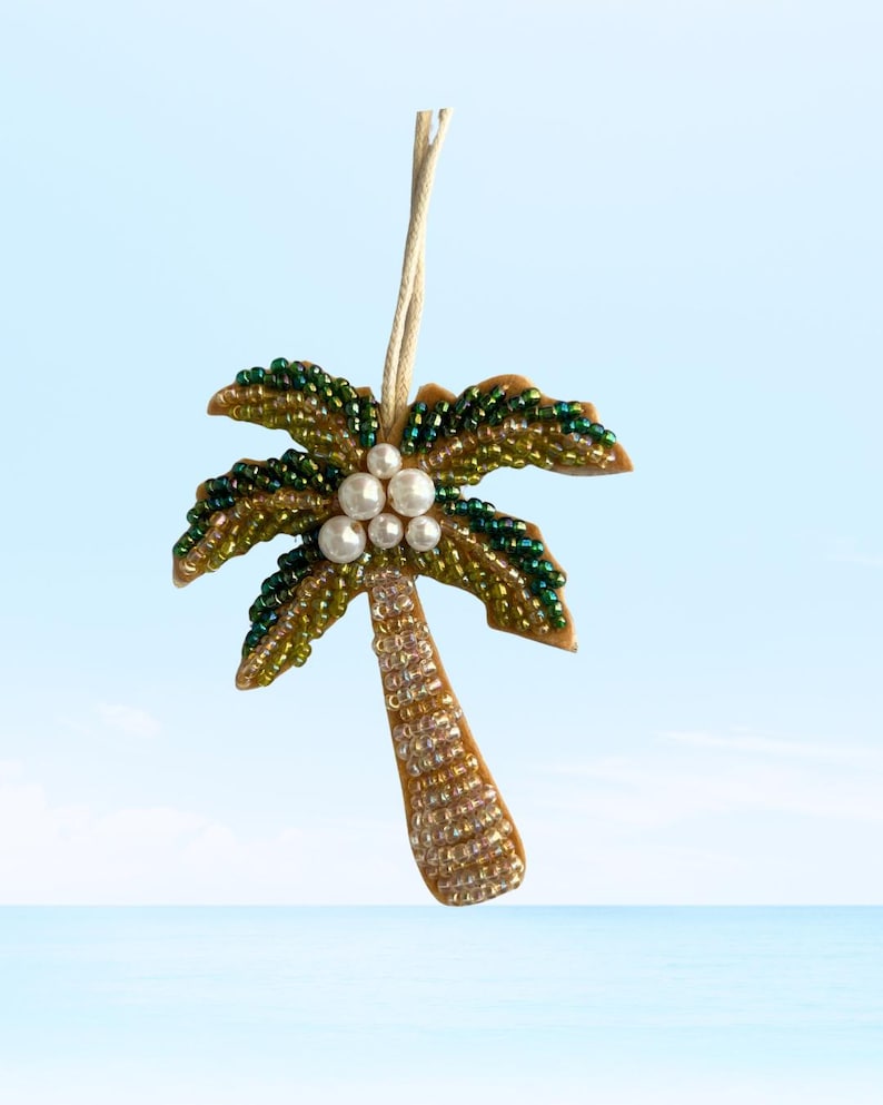 Beaded Palm Tree Bag Charm | Tropical Purse Accessory | Coastal ...