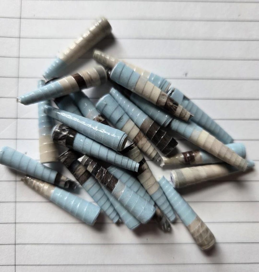 24 Handmade Paper Beads - Cone Shape - Blue & Brown - Etsy