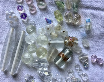 1/4 Cup 66g 2.3oz Clear Frosted Destash Mixed Bead Lot, Bundle of Beads ...