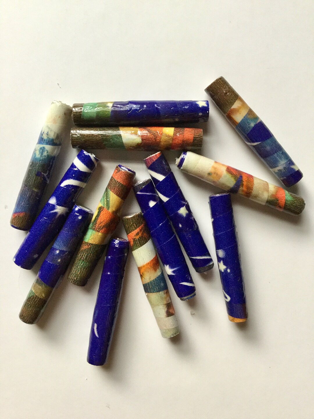 13 Handmade Paper Beads - Tube Shape - Multicolor - Etsy