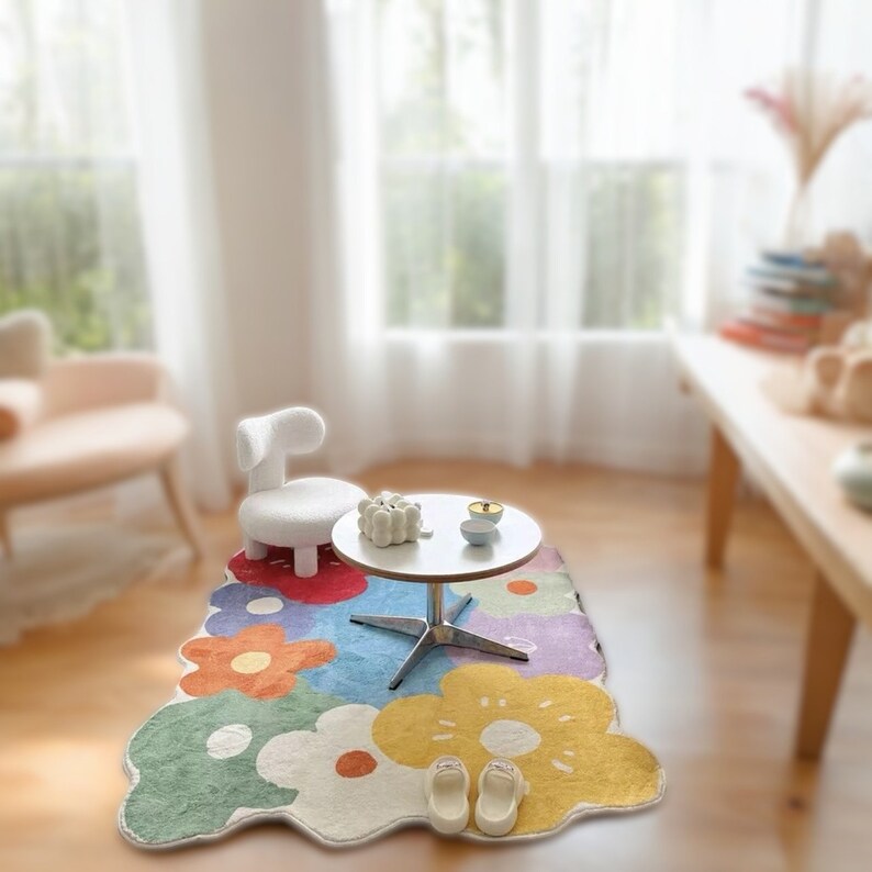 Handmade Flower Patch Nursery Rug, Fun Soft Tufted Floral Mat, Unique ...