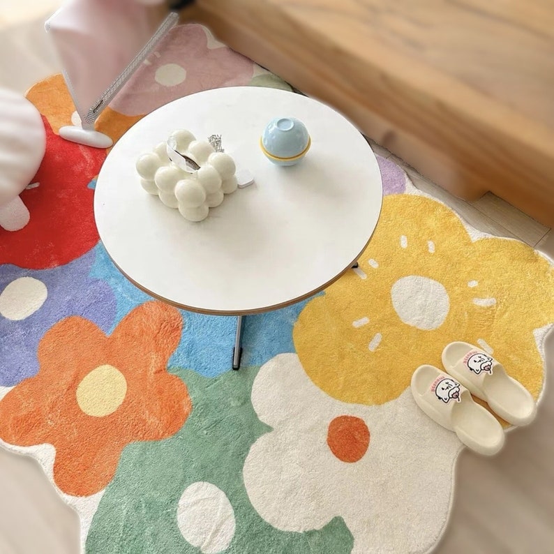 Handmade Flower Patch Nursery Rug, Fun Soft Tufted Floral Mat, Unique ...