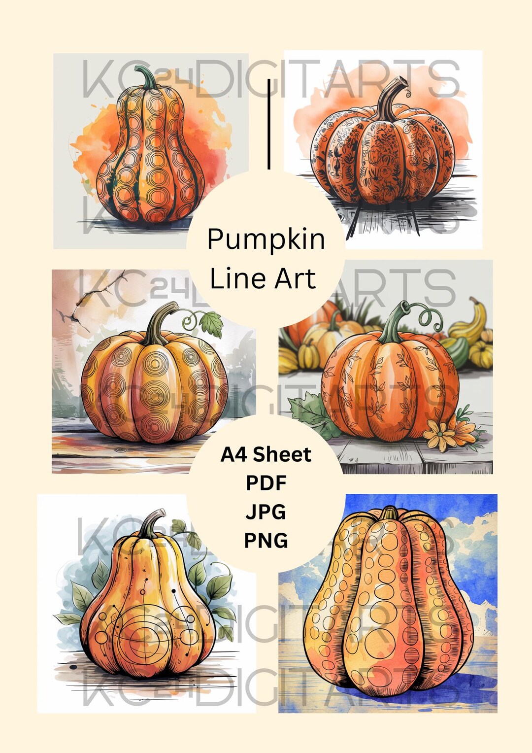 Pumpkin Line Art Clipart, Mug Pumpkin, Line Art Pumpkin, Digital ...