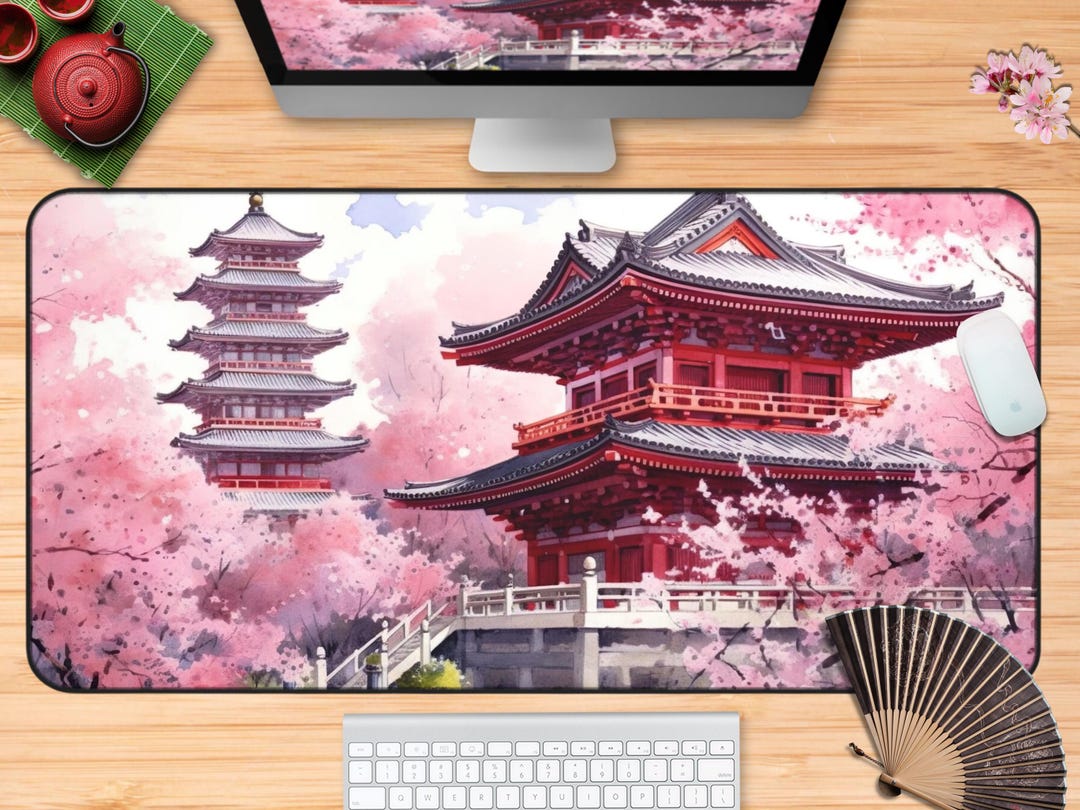 Japanese Pagoda Desk Mat, Japanese Temple Deskmat, Large XXL Mousepad ...