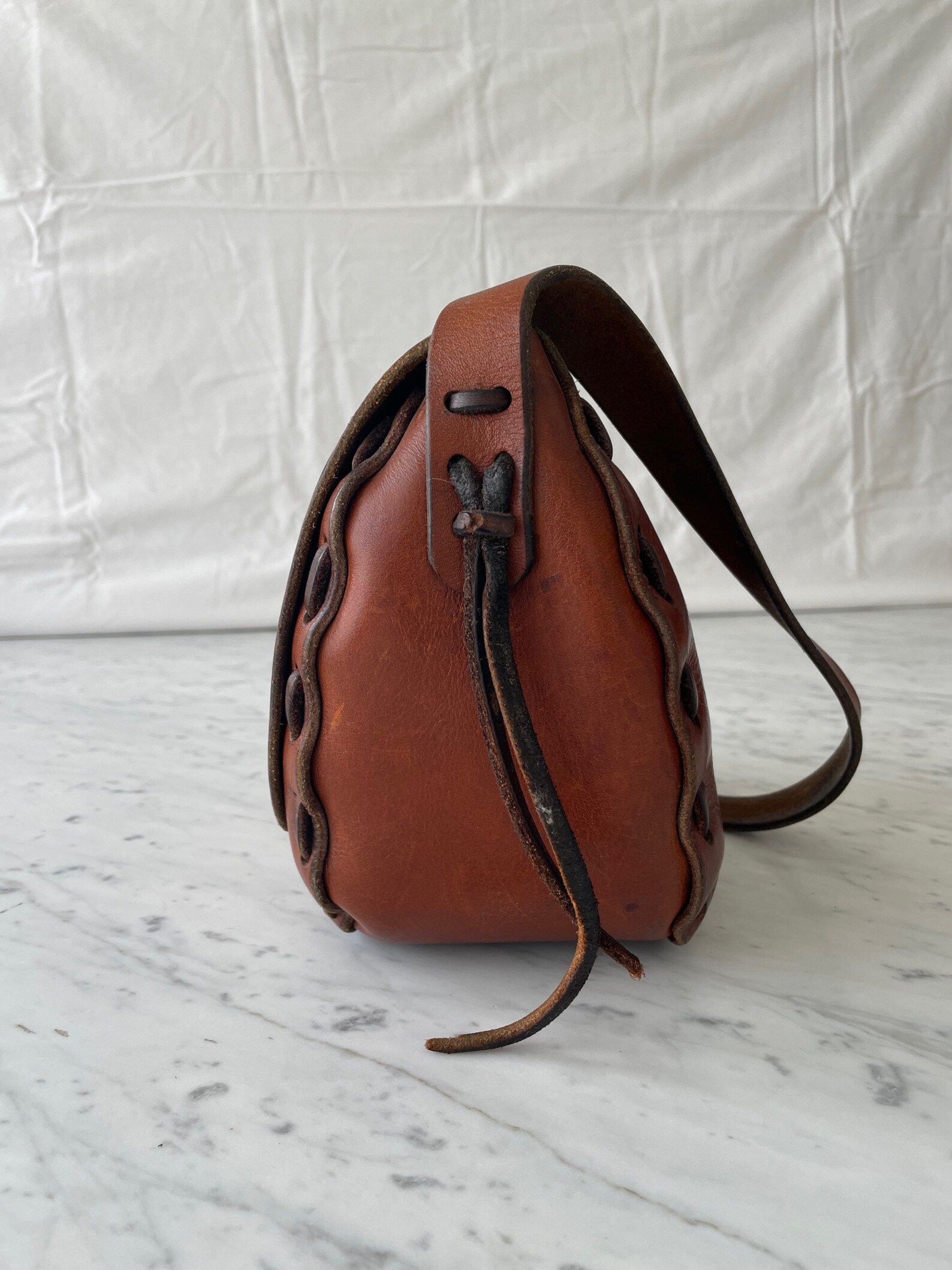 Vintage 60s-70s Hand Laced Leather Shoulder Bag With Metal Stud Detail ...