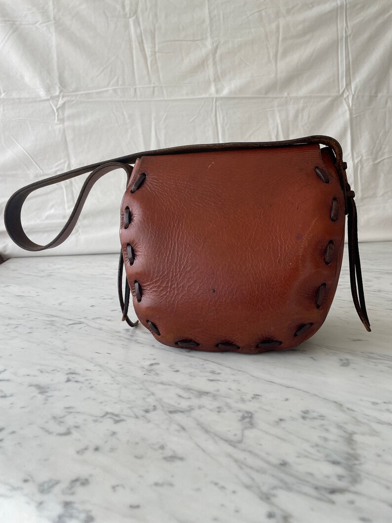 Vintage 60s-70s Hand Laced Leather Shoulder Bag With Metal Stud Detail ...