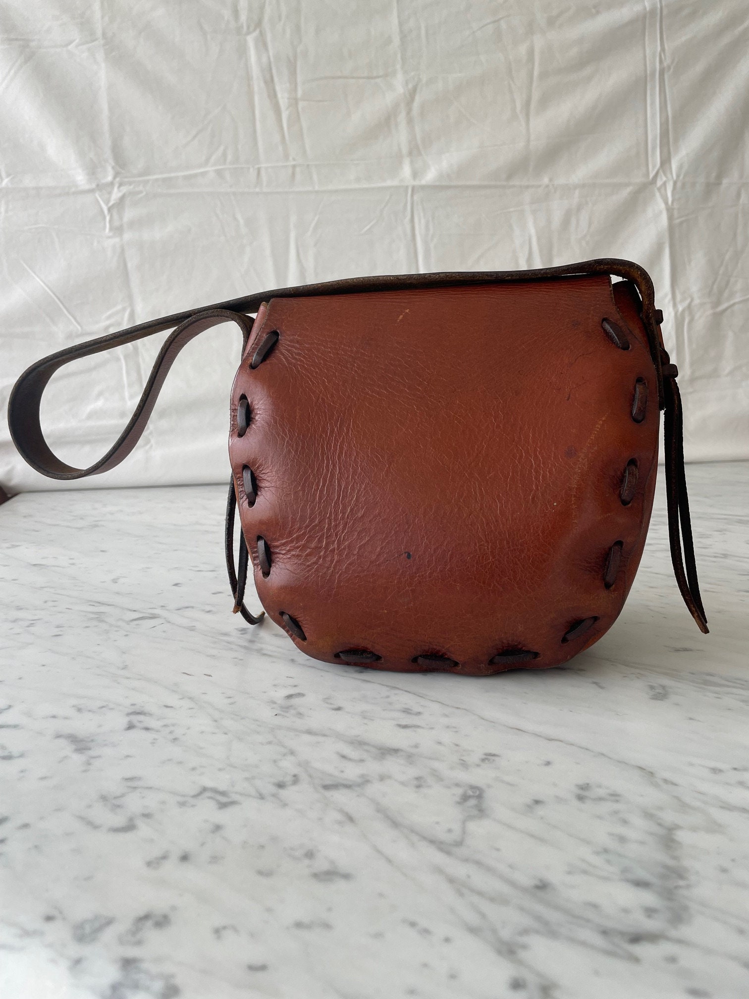 Vintage 60s-70s Hand Laced Leather Shoulder Bag With Metal Stud Detail ...