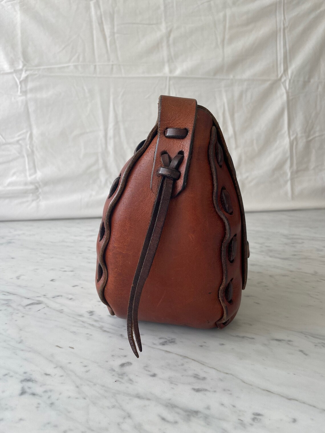 Vintage 60s-70s Hand Laced Leather Shoulder Bag With Metal Stud Detail ...
