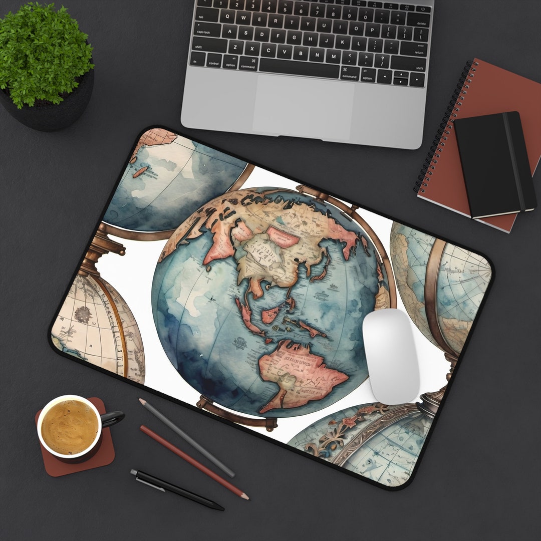 Watercolor Desk Mat With Antique Globe Design TM Detailed Refined and ...