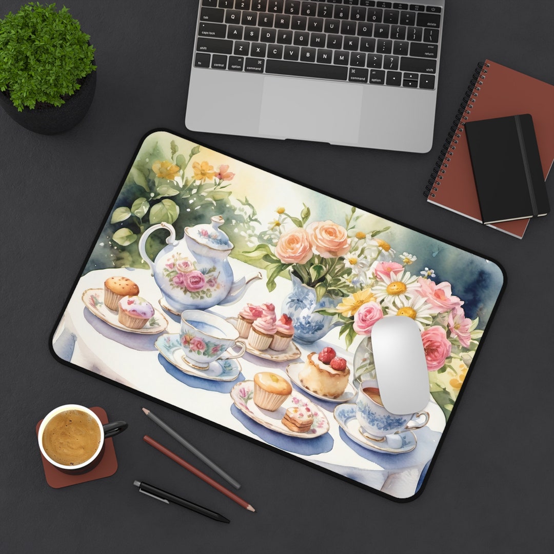 Vintage Tea Party Watercolor Floral Desk Mat Sun-dappled Garden With ...