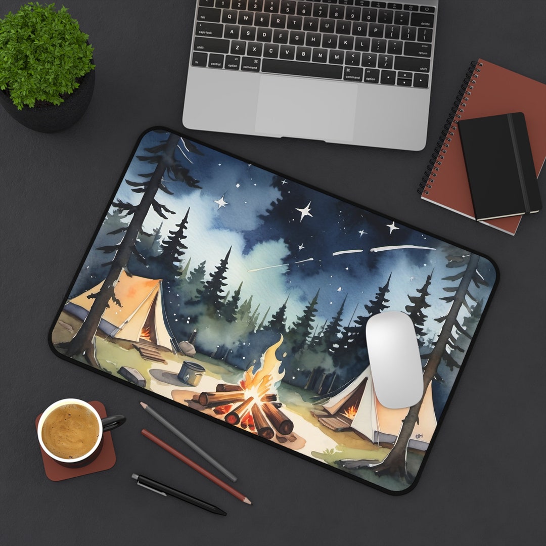 Nostalgic Campfire Woods Desk Mat Extended Mousepad With Watercolor ...