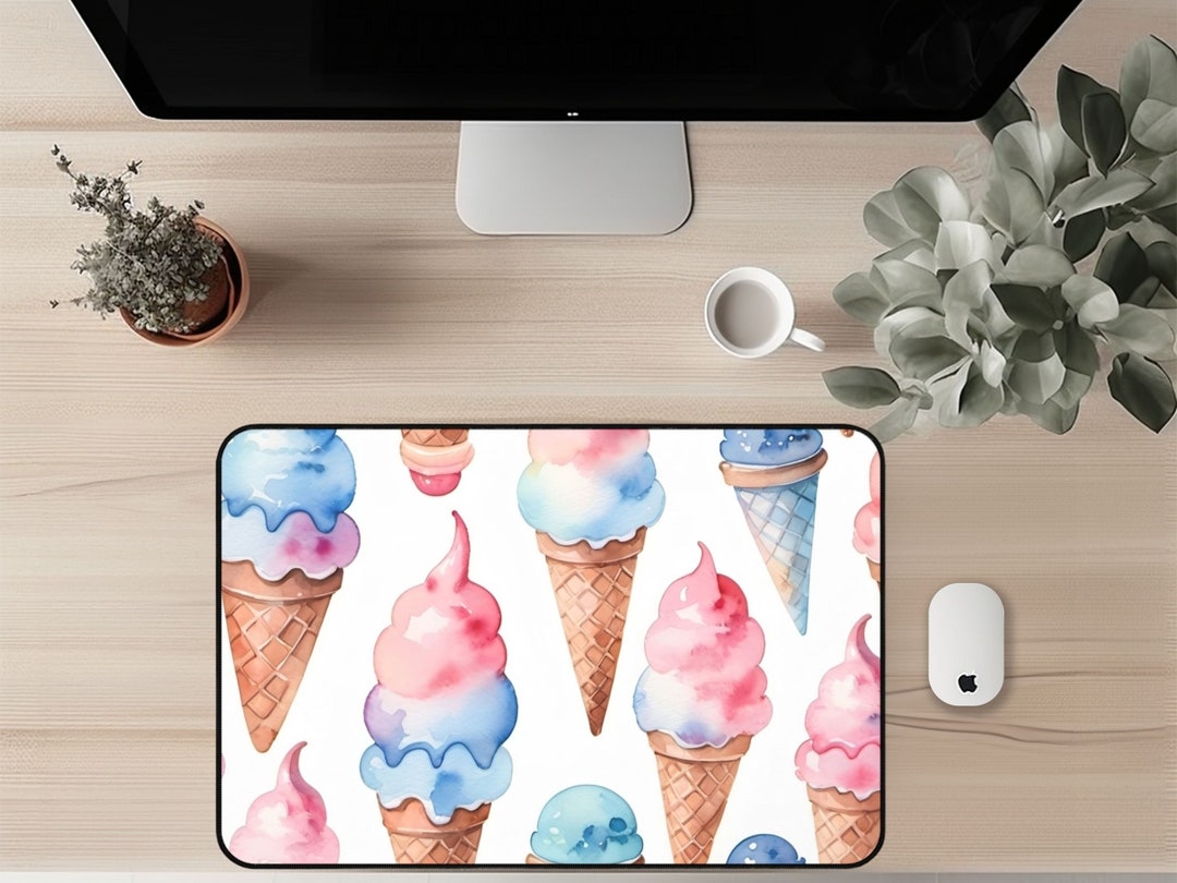 Kawaii Ice Cream Cone Desk Mat Pad Keyboard and Mouse Mat Pad Pink and ...