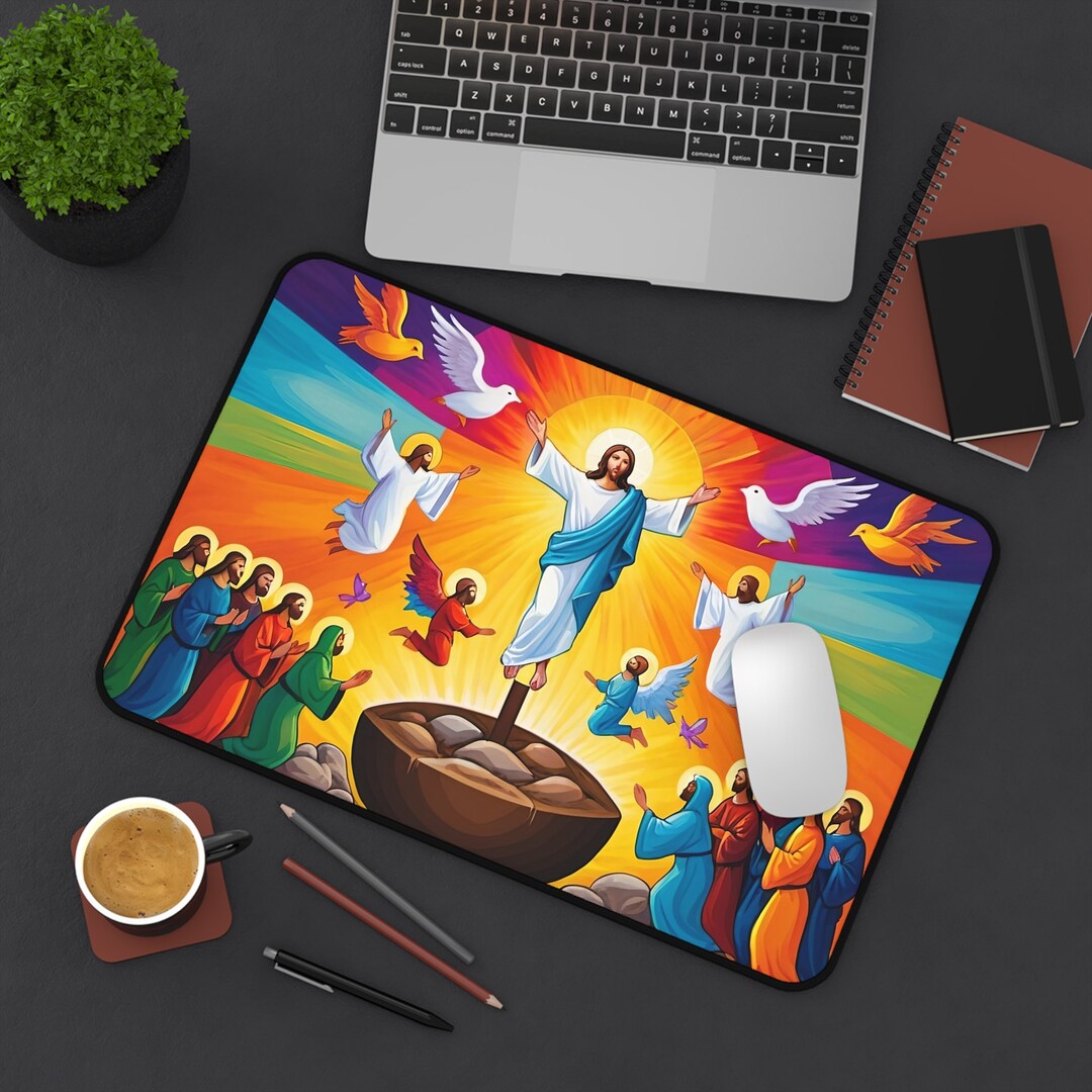 Resurrection of Jesus Christ Desk Mat Vibrant Colors and Symbols of ...