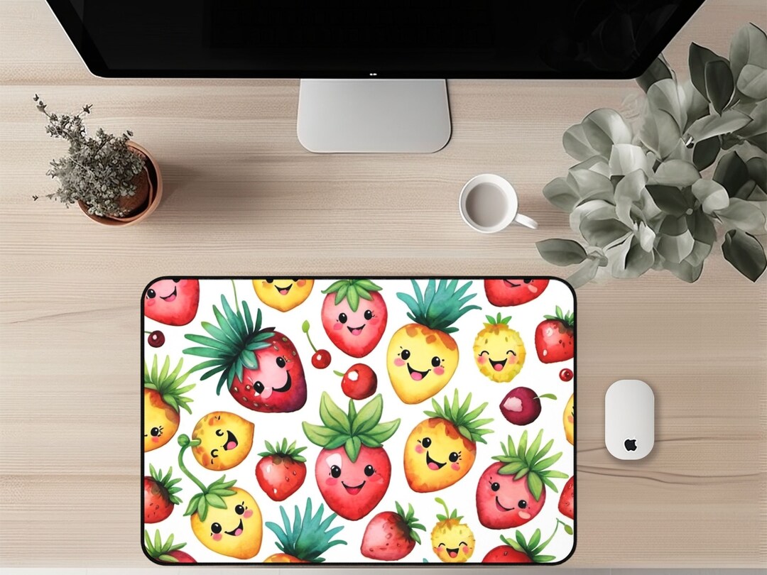 Kawaii Desk Mat Desk Pad Keyboard Pad and Mouse Pad With Smiling Fruits ...
