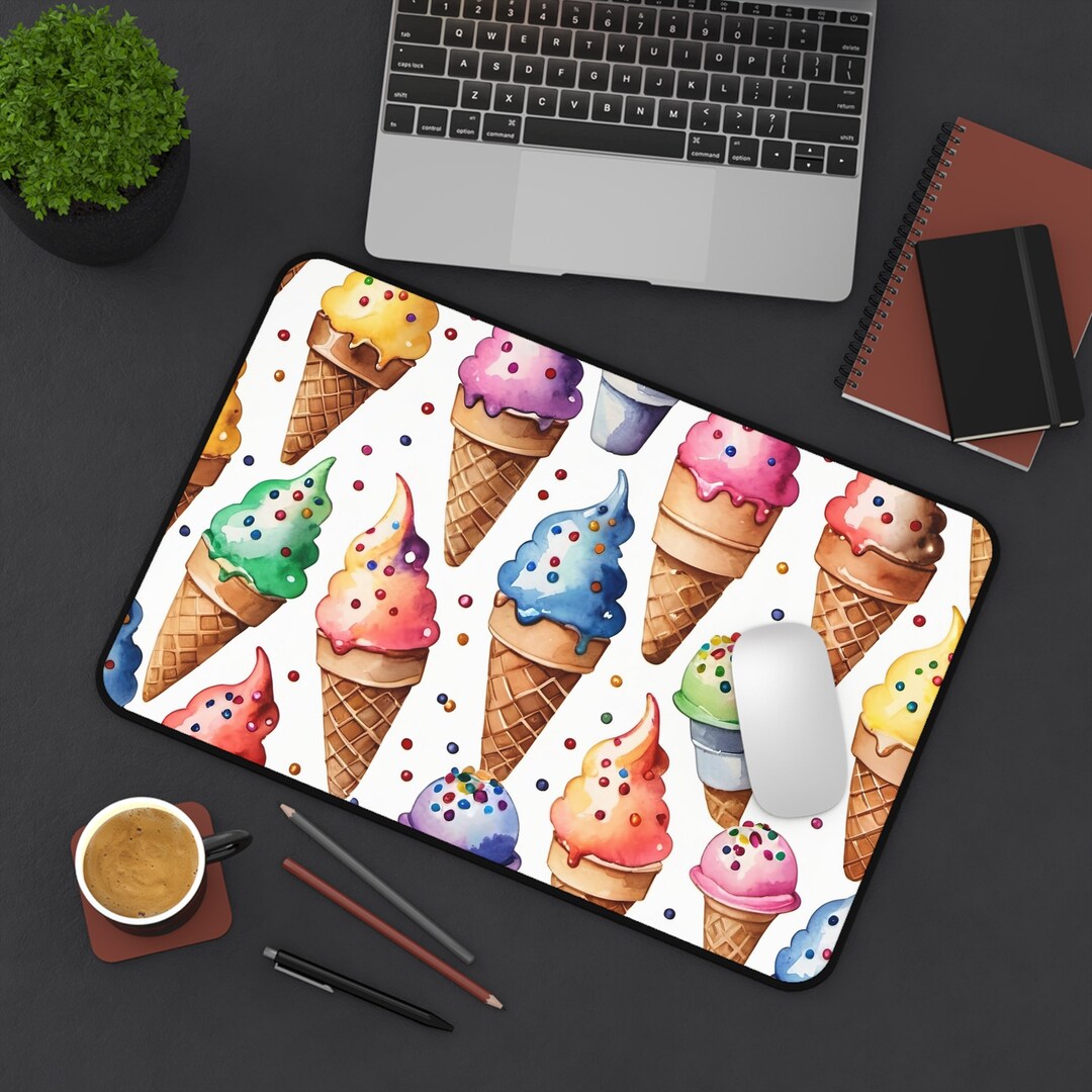 Watercolor Ice Cream Cone Desk Mat Desk Pad Keyboard Pad Mouse Mat ...