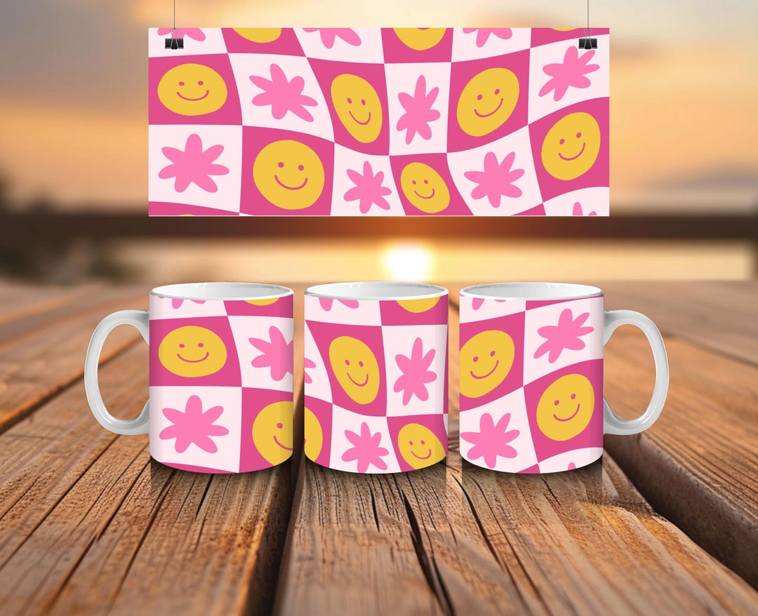 Custom Cute Mug Custom Smiling Face Patterned Mug Vibrant Colors 15oz ...